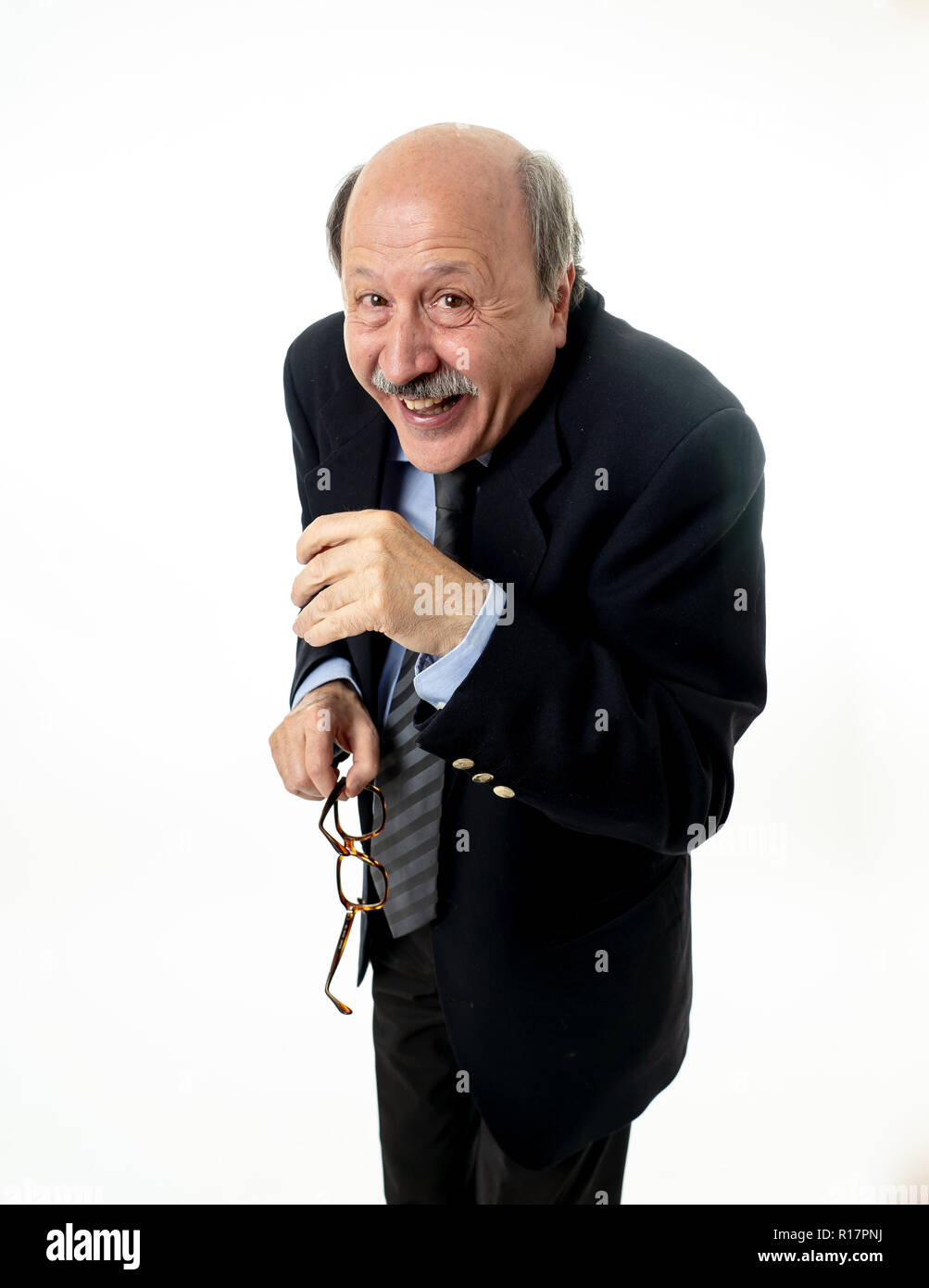full length portrait of senior old businessman standing and looking ...