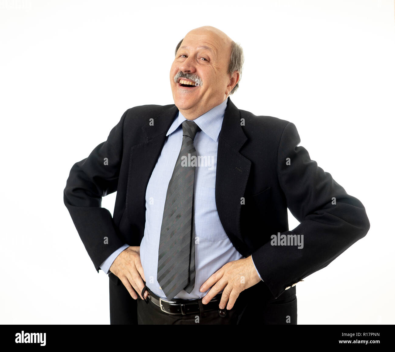 full length portrait of senior old businessman standing and looking ...