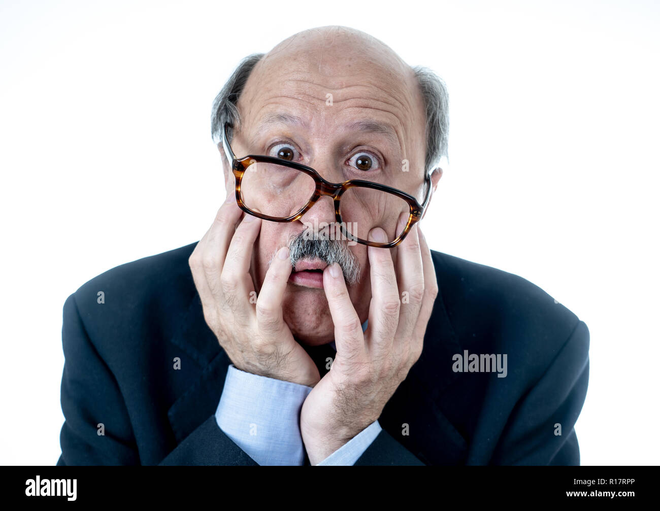 Portrait of senior mature old businessman looking overwhelmed and ...