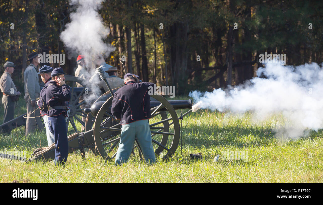MCCONNELLS, SC (USA) - November 3, 2018: A cannon fires during a Civil ...