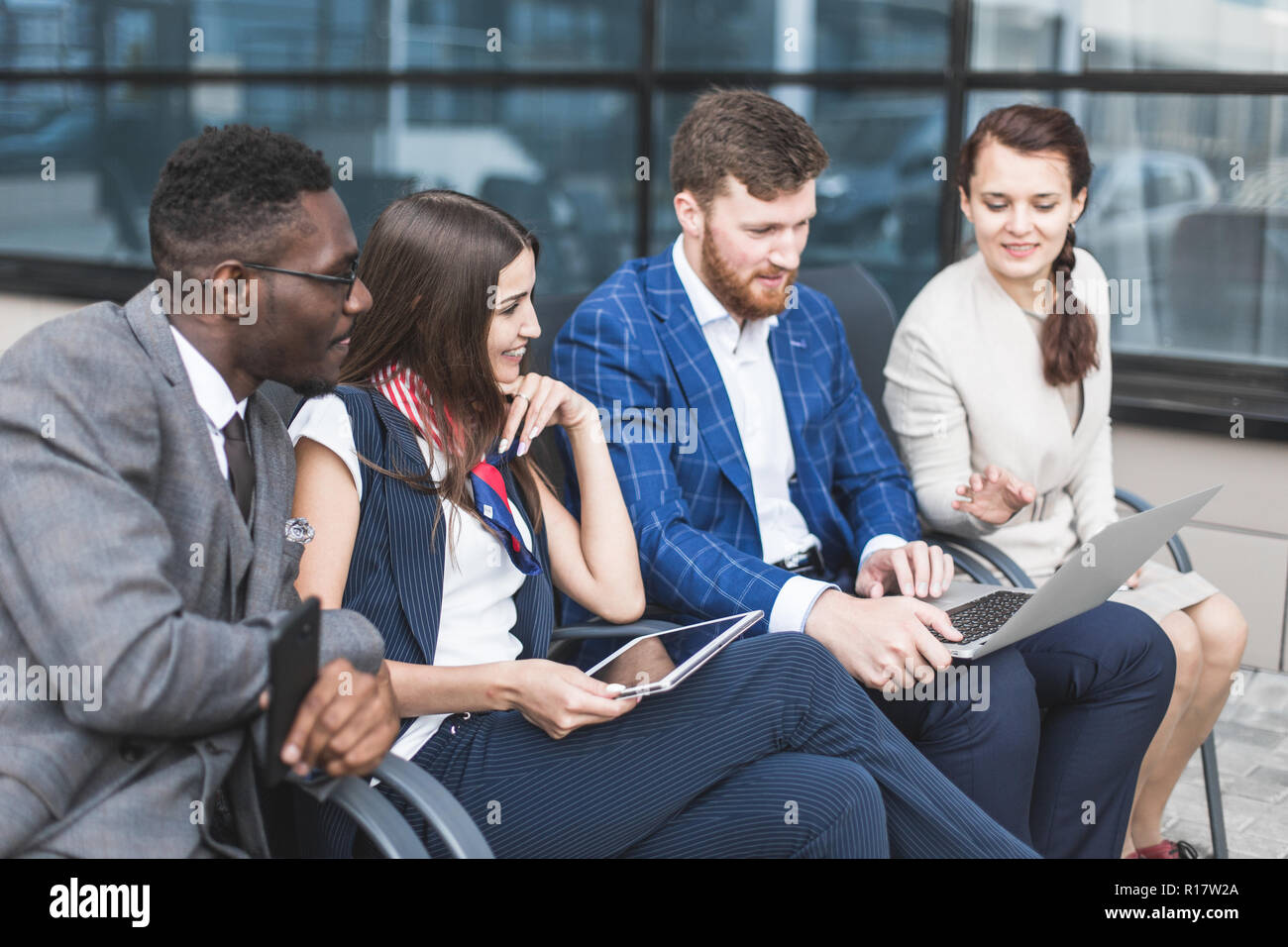 Team office workers gathered around hi-res stock photography and images ...