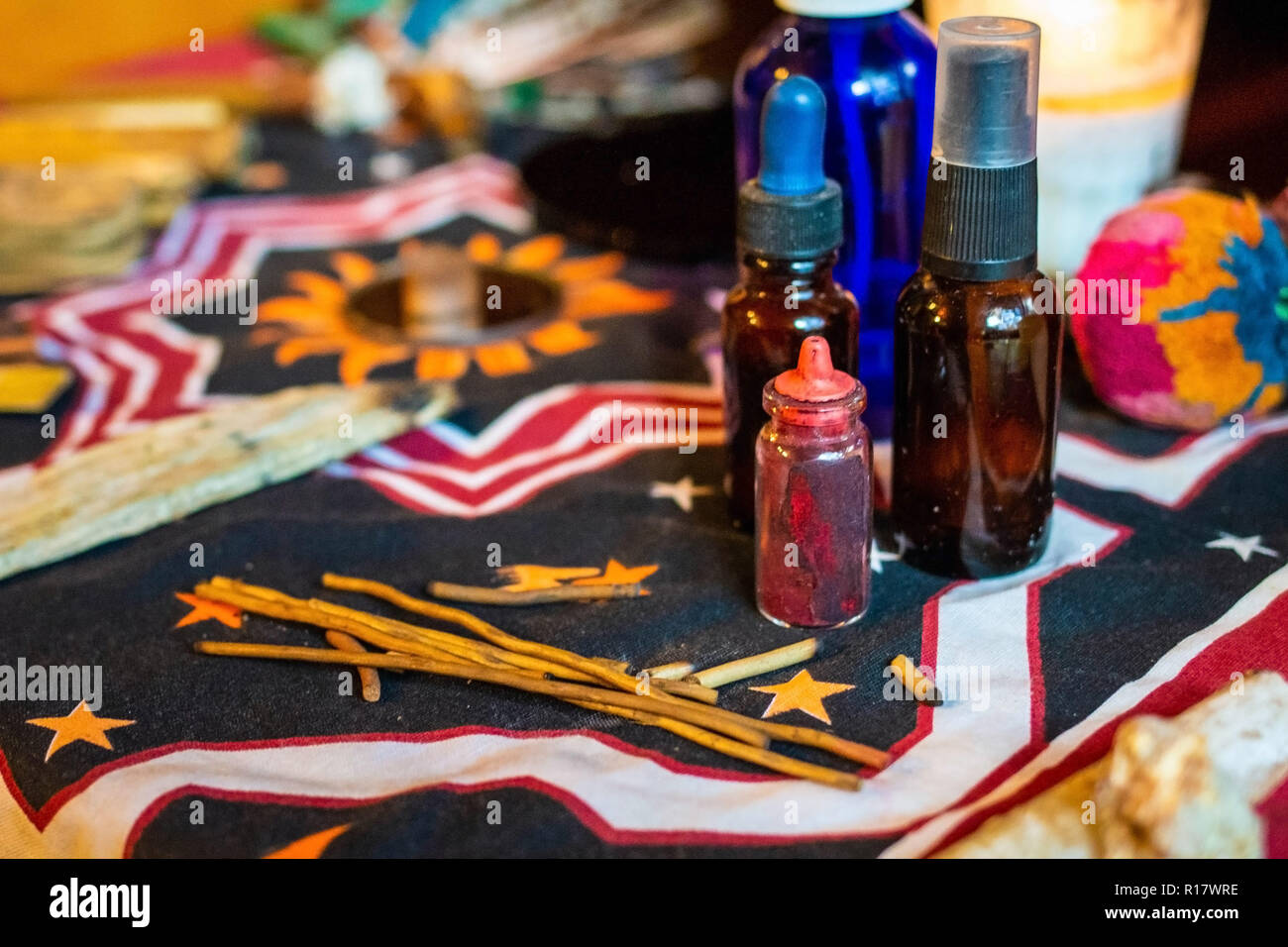 Shaman spiritual tools on the table isolated Stock Photo - Alamy