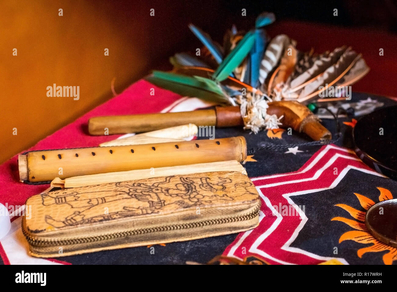 Shaman spiritual tools on the table isolated Stock Photo - Alamy