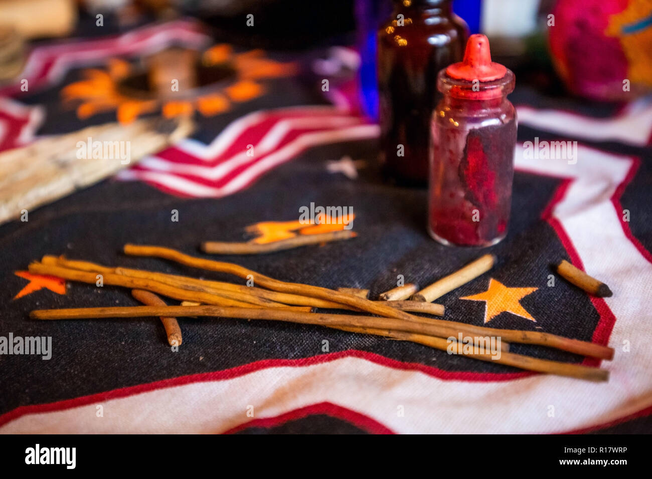 Shaman spiritual tools on the table isolated Stock Photo - Alamy