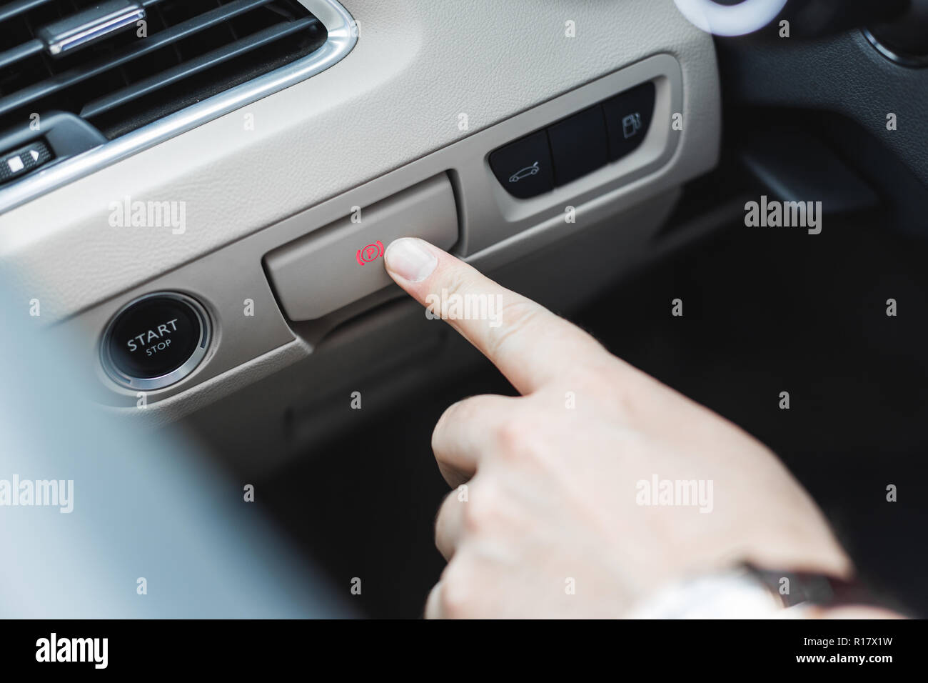 Woman hand brake car hi-res stock photography and images - Alamy