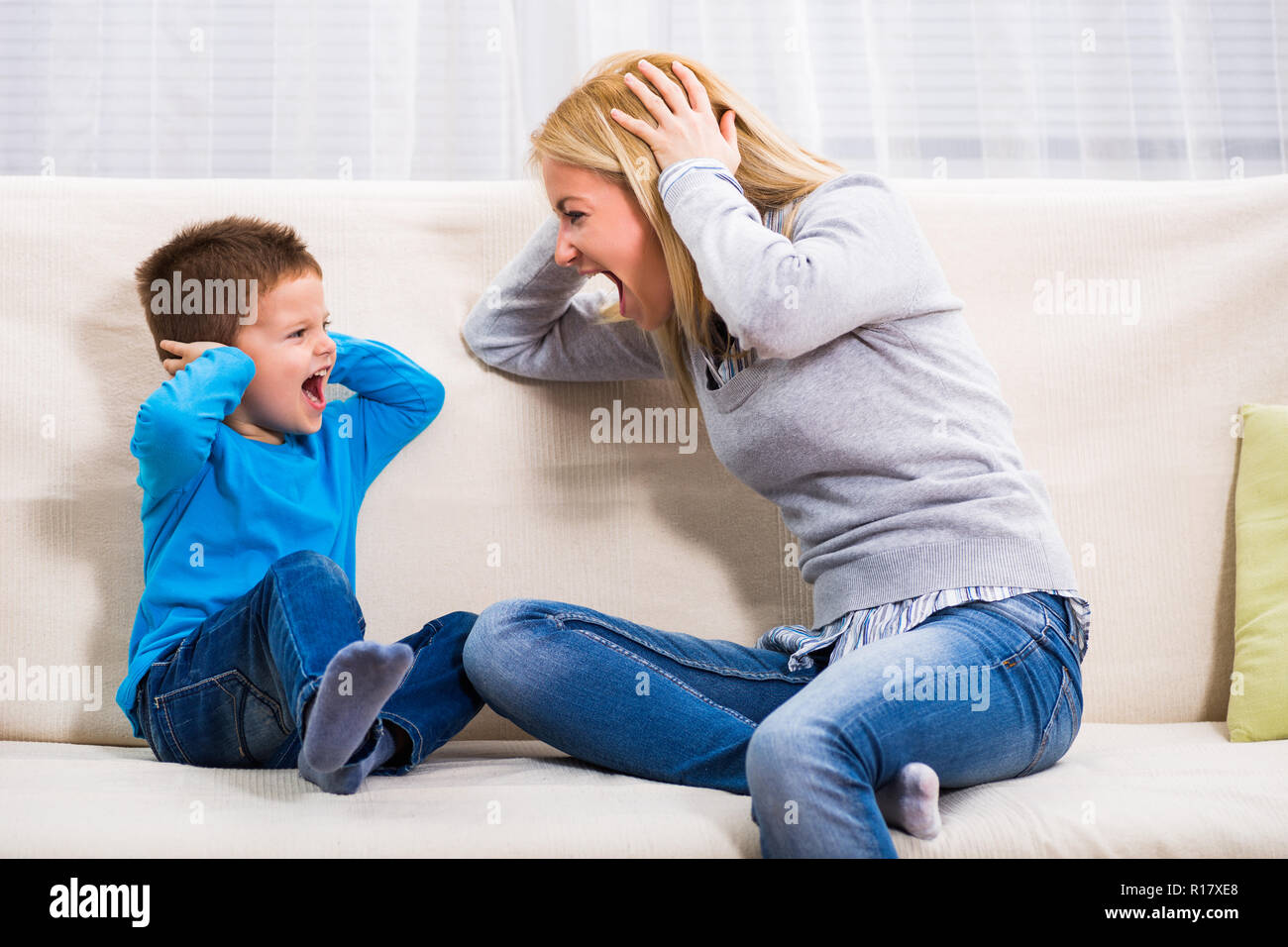 Mother and son are shouting on each other Stock Photo - Alamy