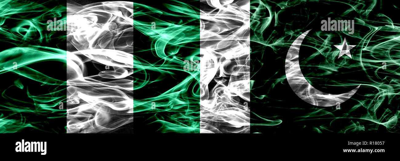 Nigeria, Nigerian vs Pakistan, Pakistani smoke flags placed side by ...