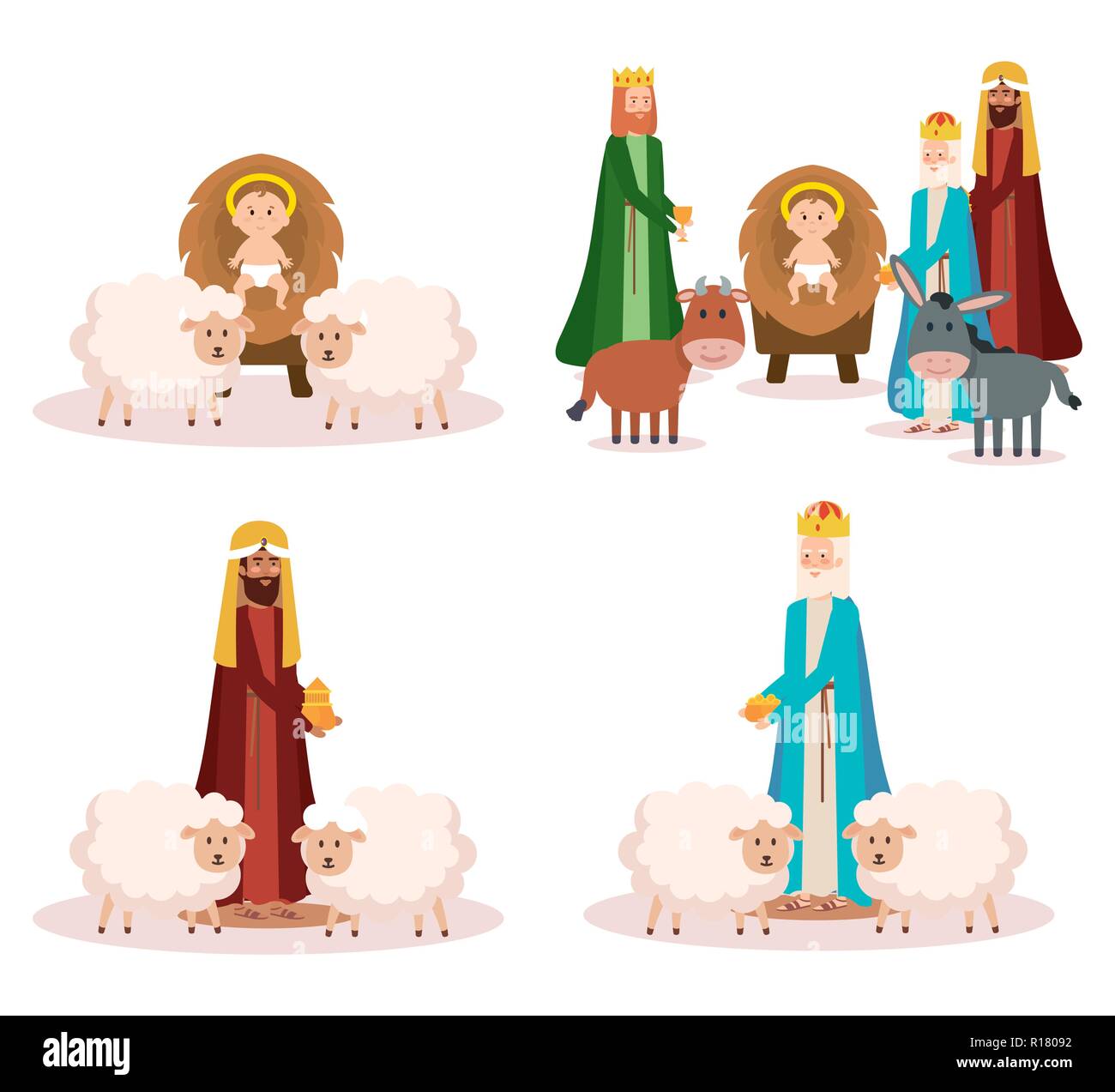 wise kings and baby jesus manger characters vector illustration design ...