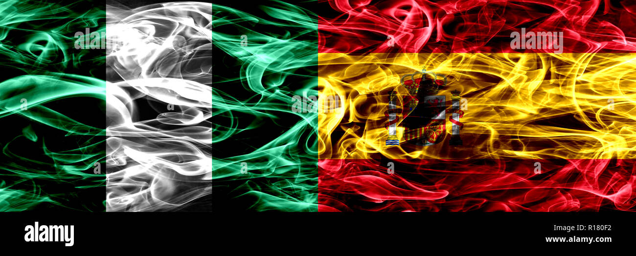 Nigeria, Nigerian vs Spain, Spanish smoke flags placed side by side ...