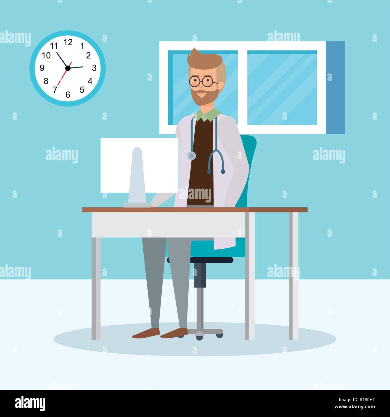 Cartoon Doctor Computer Desk Stock Photos & Cartoon Doctor Computer ...