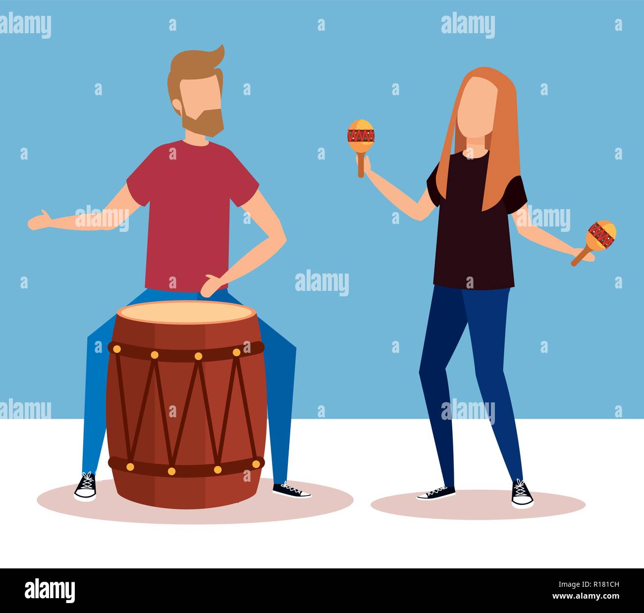 man playing bongo and woman playing maracas vector illustration Stock ...