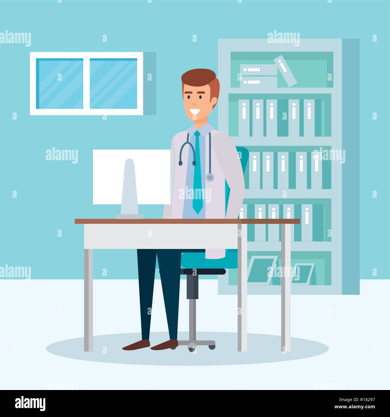 Doctor working desk medical practice Stock Vector Images - Alamy