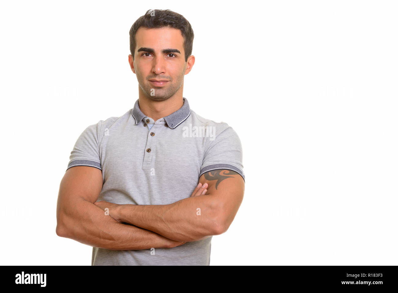 Portrait of young handsome Persian man against white background Stock ...