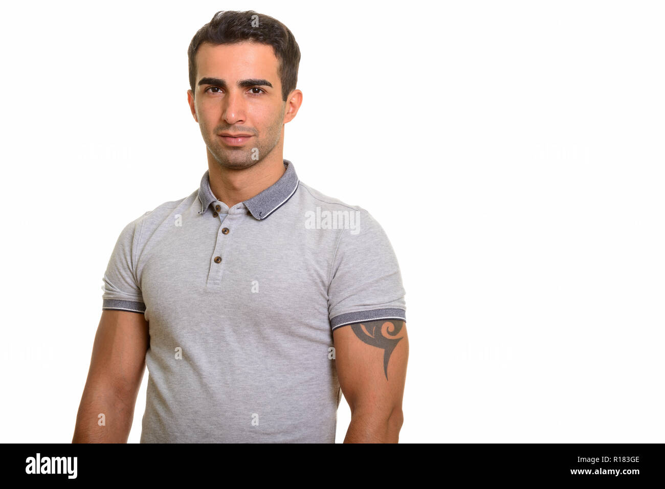 Portrait of young handsome Persian man against white background Stock ...