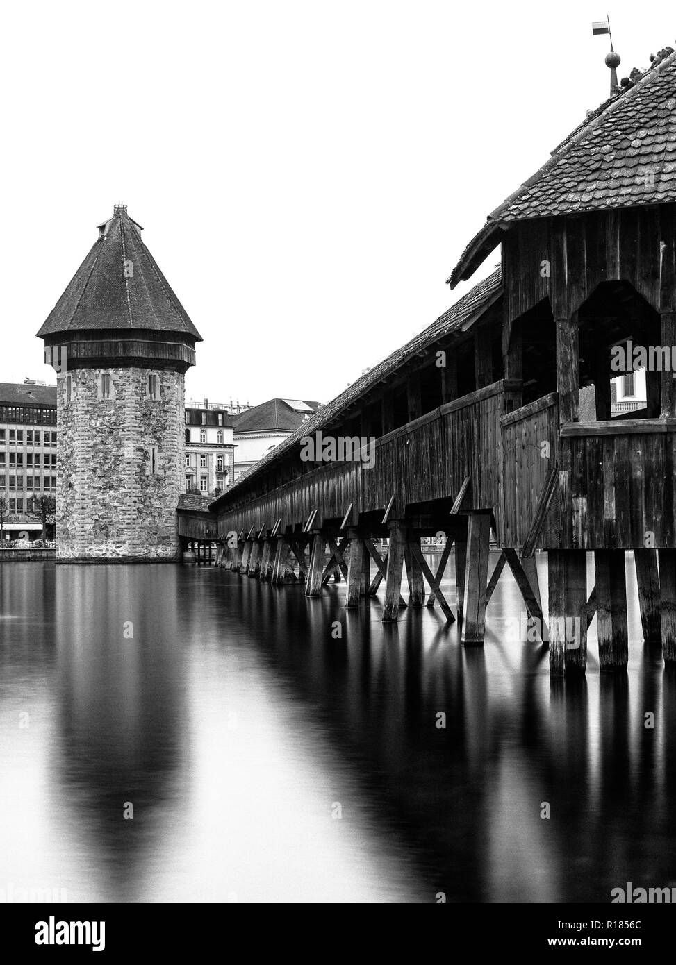 the famous Swiss city of Lucerne cityscape skyline and Kappel bridge ...