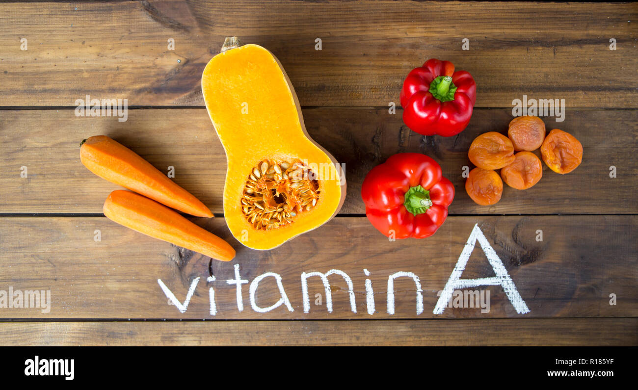 vegetarian Food sources of natural vitamin A. Top view. Healthy life ...