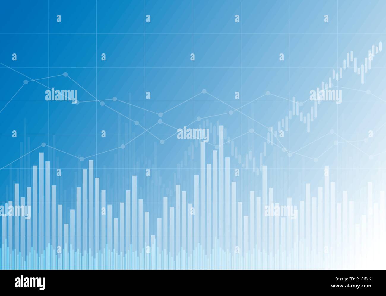 Illustration of blue business chart of growth and fall in stock, money ...