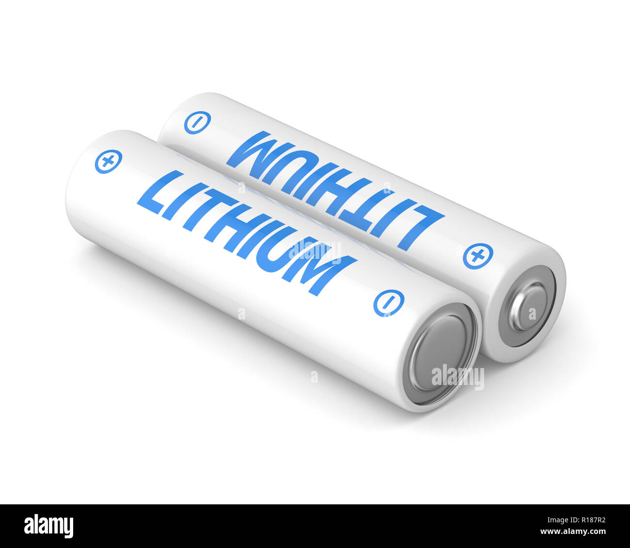 3d rendered pair of lithium aa batteries on a white background Stock ...