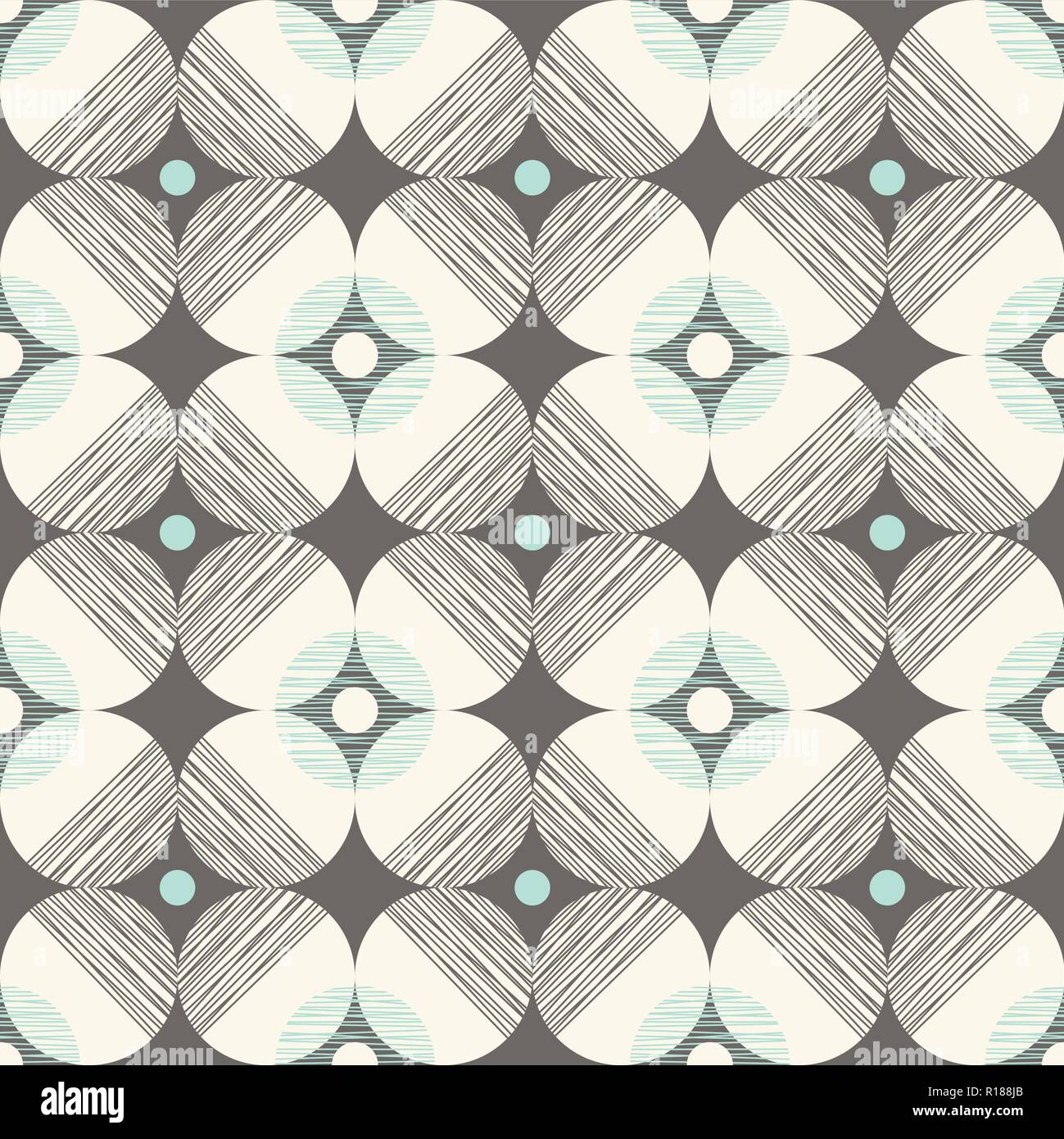 Retro Mod Style Vector Seamless Pattern with Textured Circles on Dark ...