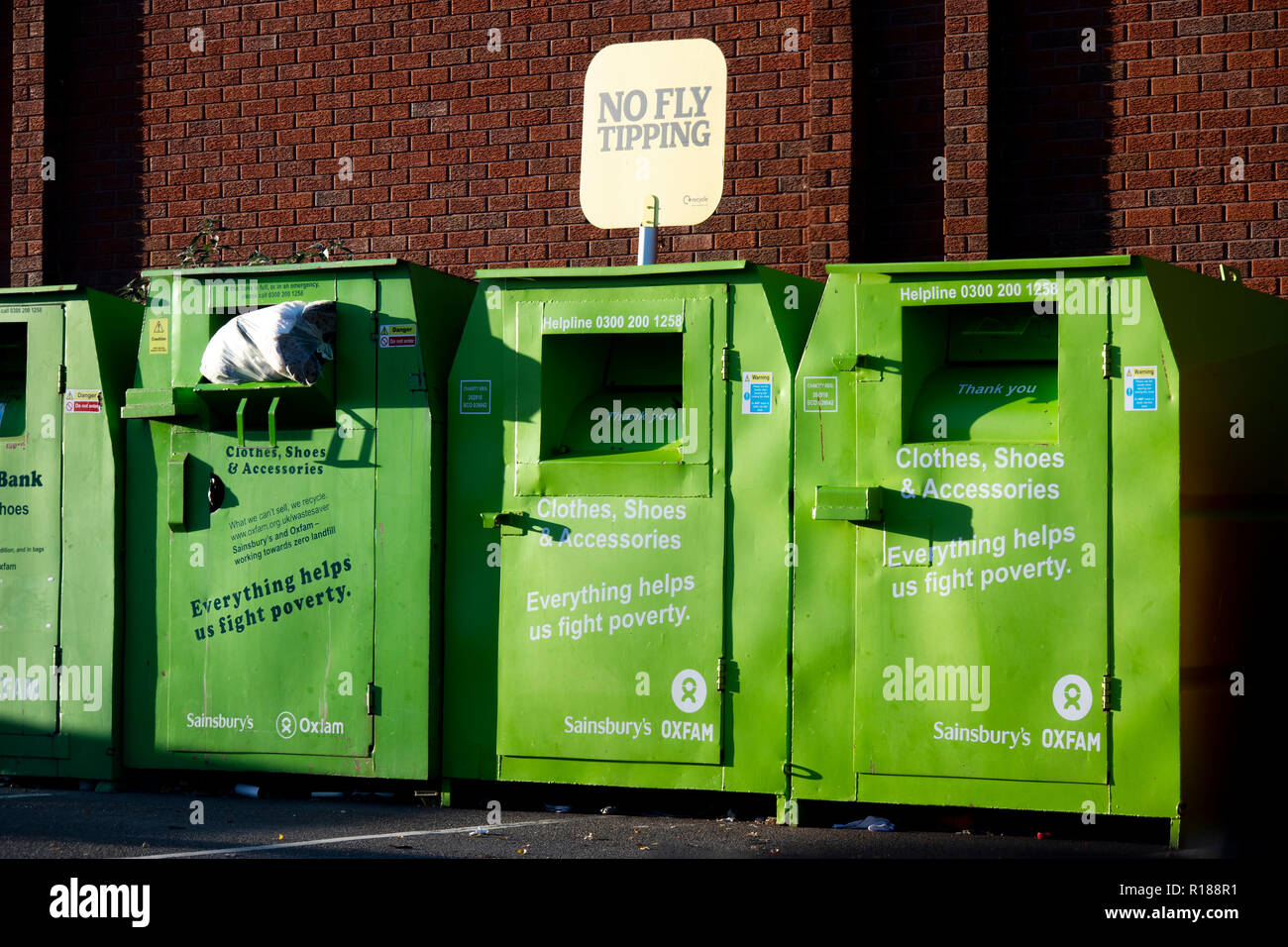 general public recycling centre bin facilities with no fly tipping sign ...