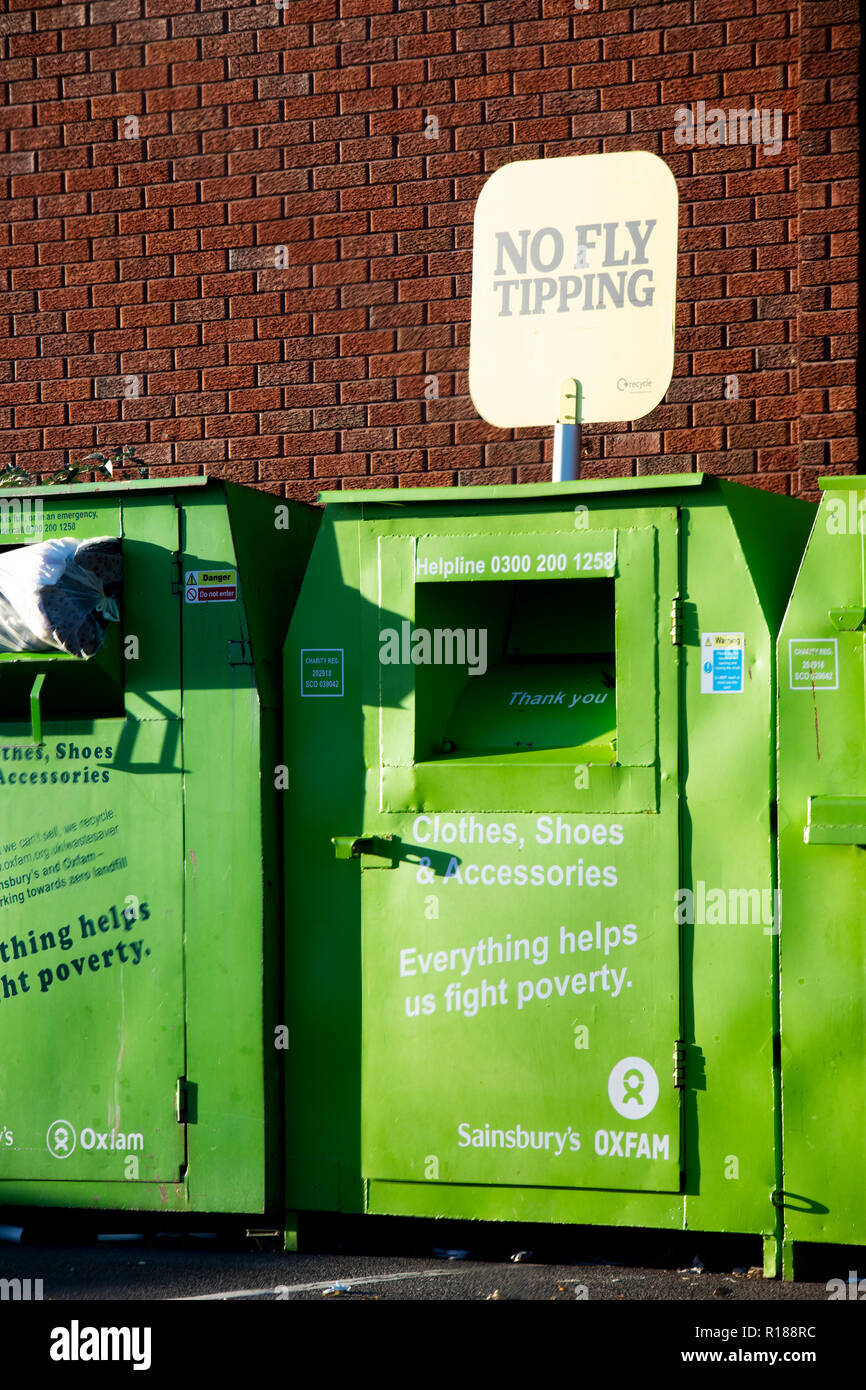 general public recycling centre bin facilities with no fly tipping sign ...