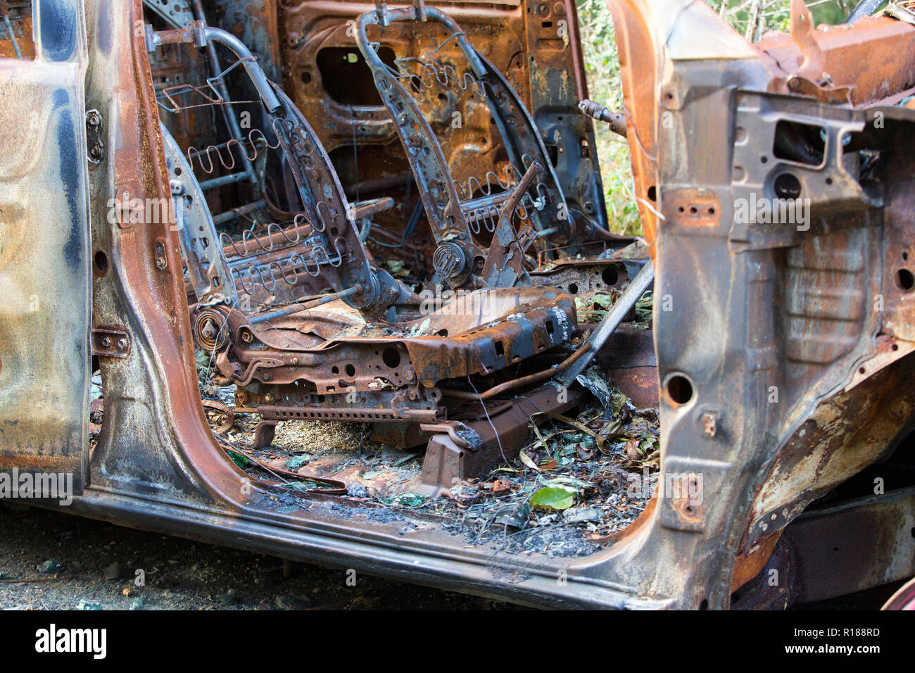 A burned out car near Slamanna, Scotland, UK Stock Photo - Alamy