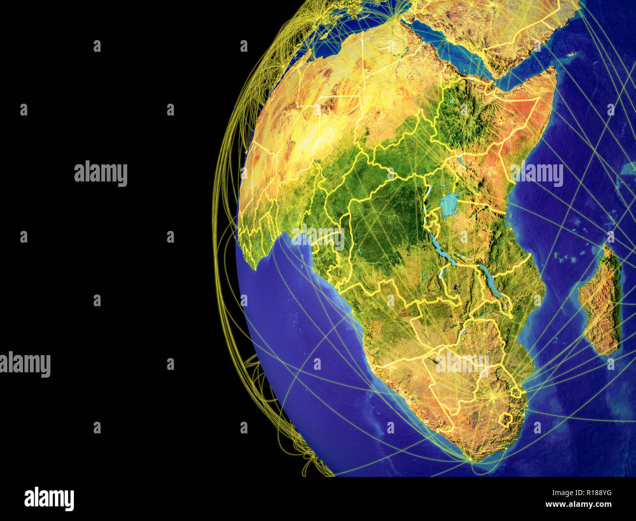 Africa from space on planet Earth with lines representing global ...