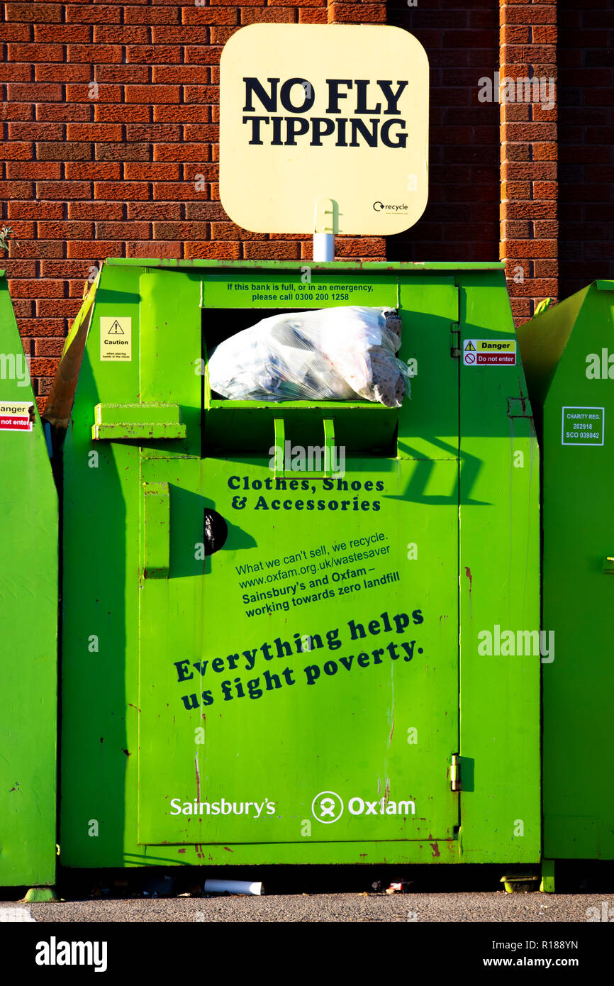general public recycling centre bin facilities with no fly tipping sign ...