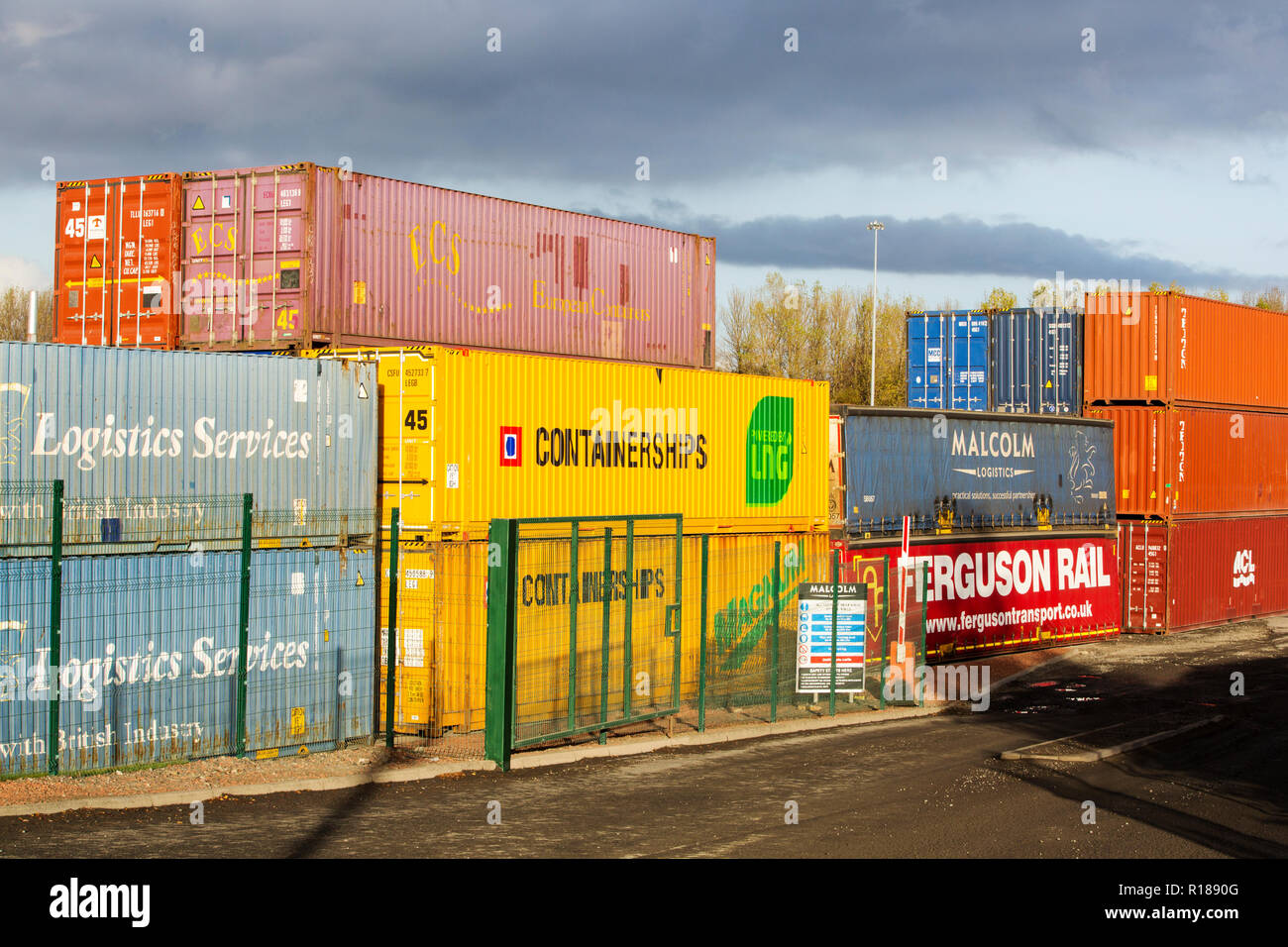 A cargo, container terminal at the docks in Grangemouth, Scotland, UK ...