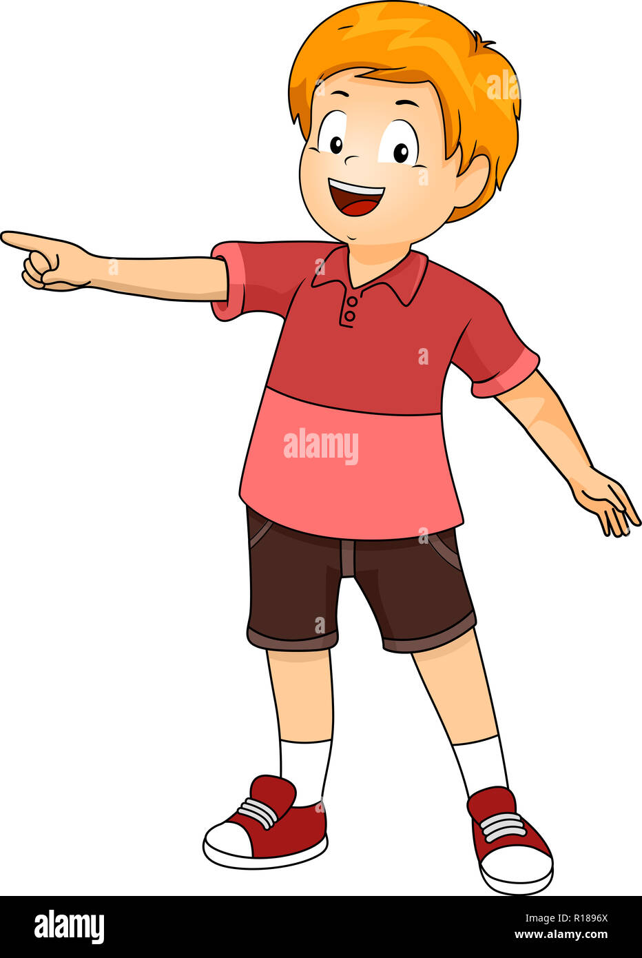 Illustration of a Kid Boy Pointing to the Left of the Screen Stock ...