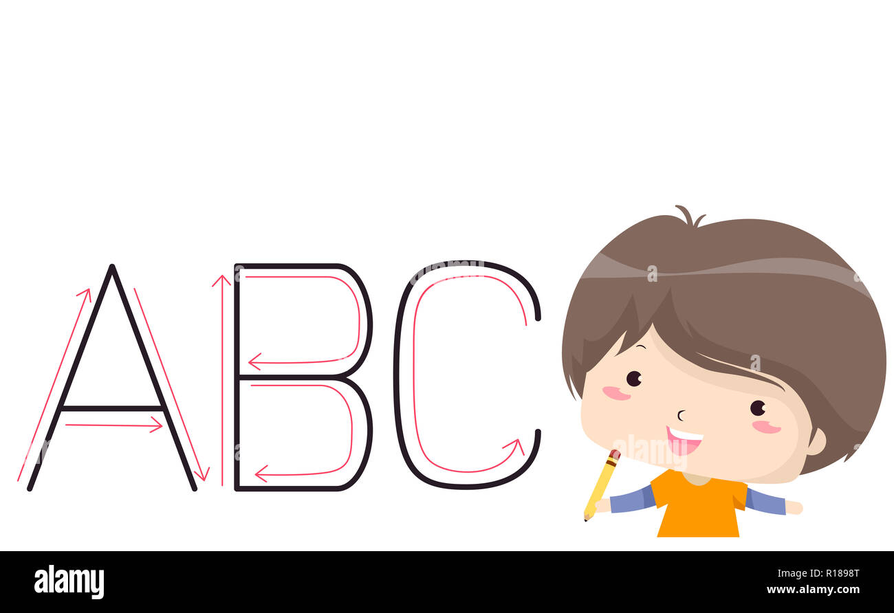 Illustration of a Kid Boy Learning How to Write ABC in Capital Letters ...