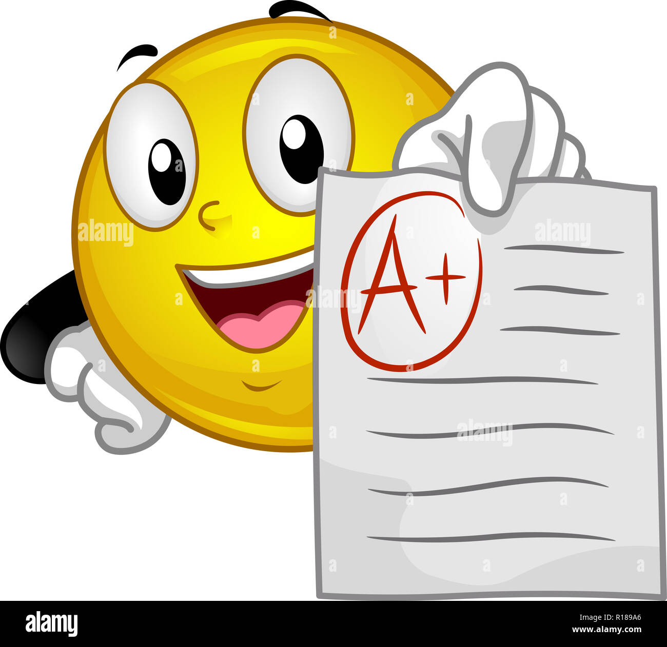 Illustration of a Smiley Mascot Showing an A Plus Grade on Exam Paper ...