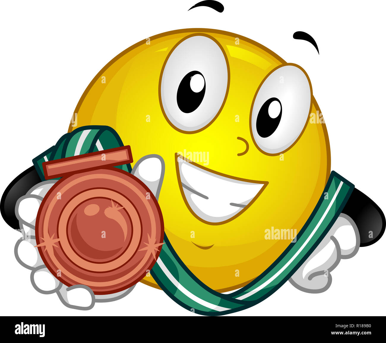 Illustration of a Smiley Mascot Showing Off Its Bronze Medal Stock ...