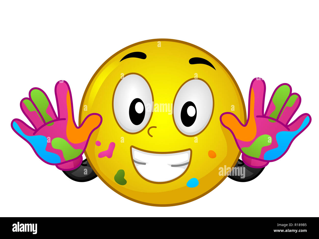 Illustration of a Smiley Mascot Showing Colorful Paint on Its Hands ...