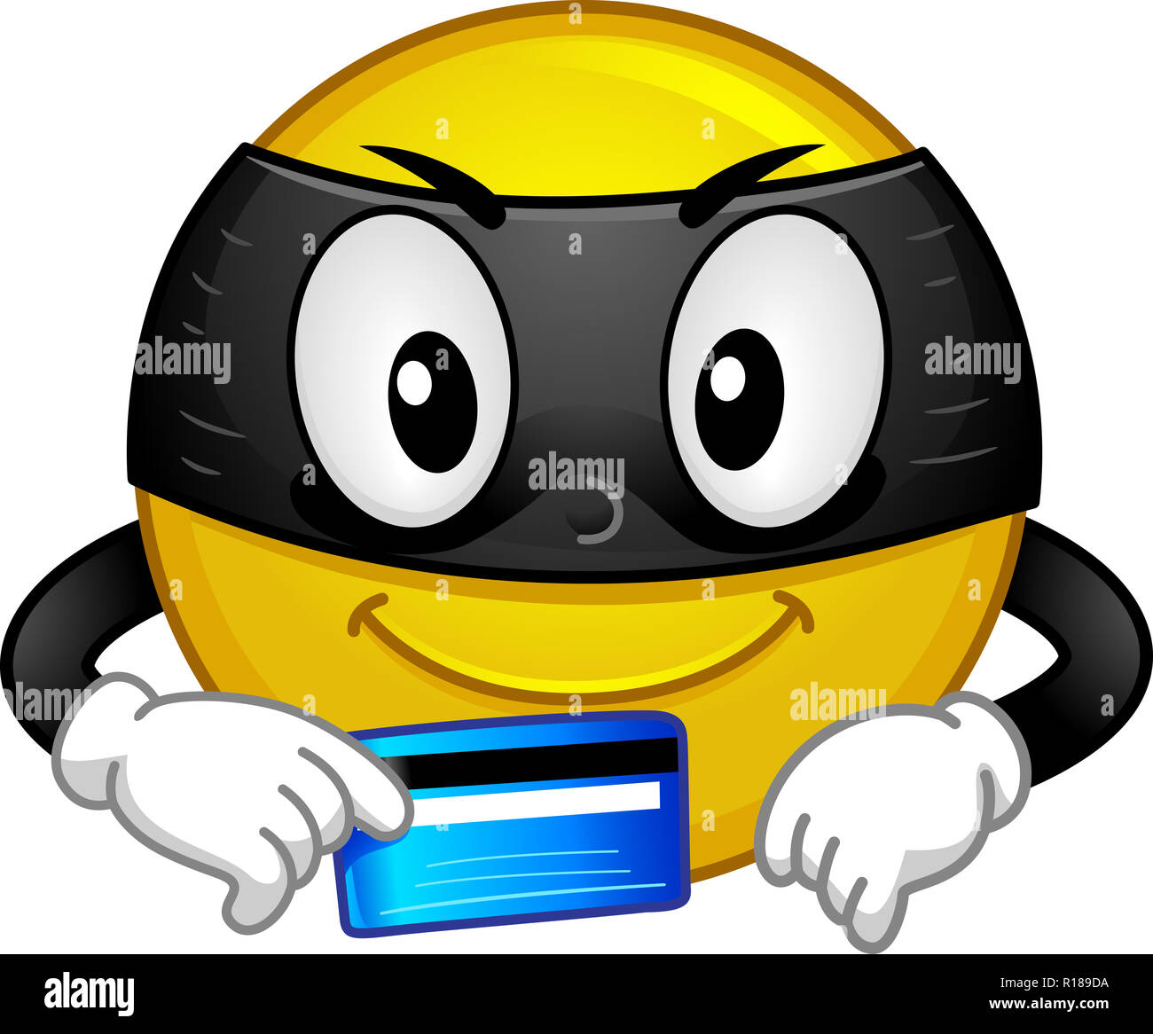 Illustration of a Smiley Mascot Thief Wearing Black Mask Holding ATM or ...