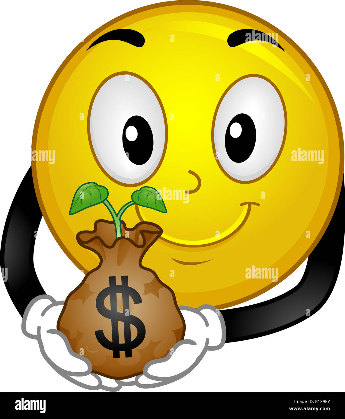 Illustration of a Smiley Mascot Holding a Seedling with Dollar Sign ...