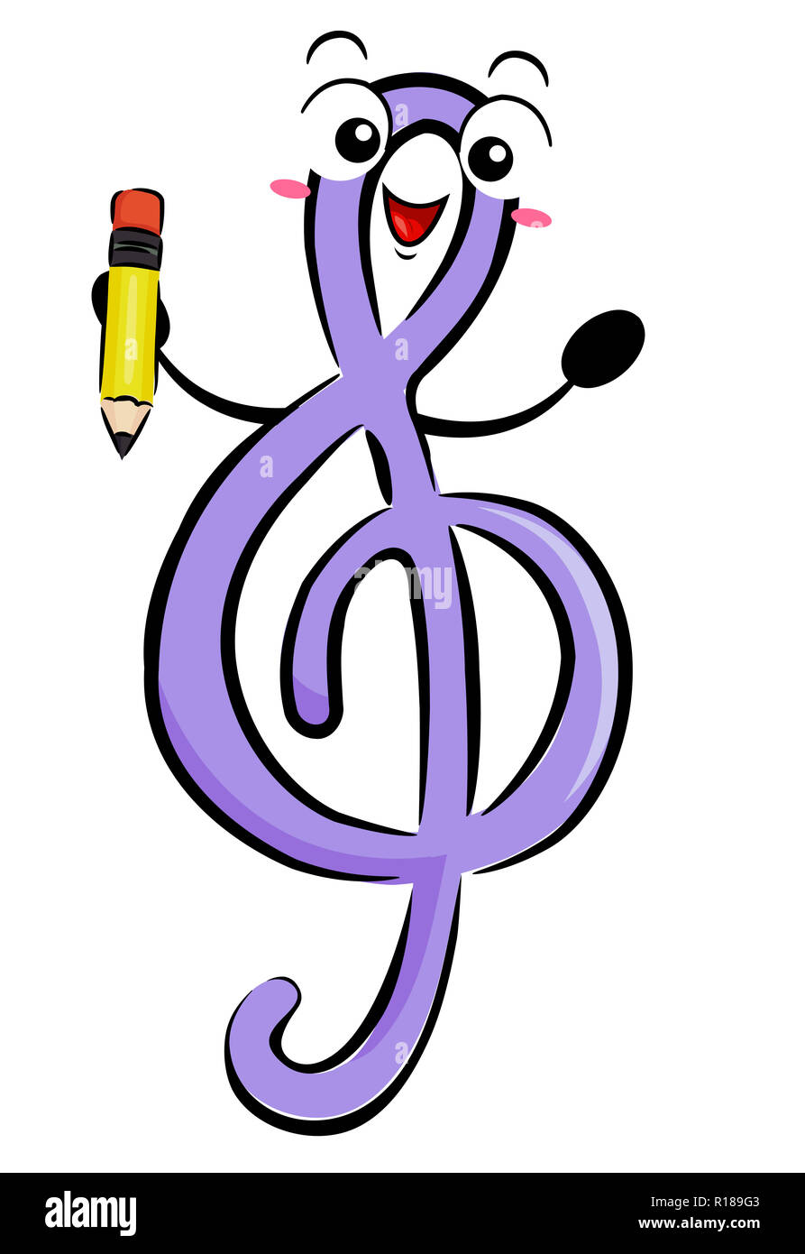 Illustration of a GClef Mascot with a Pencil. Song Writing Concept ...