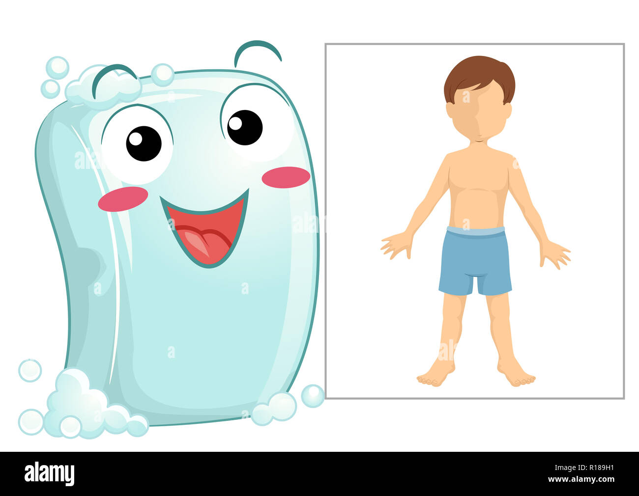 Illustration of a Soap Bar Mascot with a Drawing of a Boy. Body Care ...
