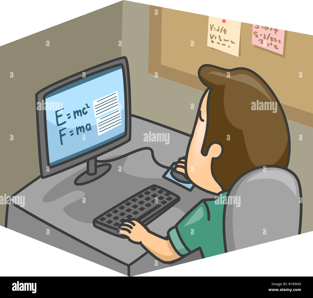 Illustration of a Man Researching Formula of Physics in the Internet ...