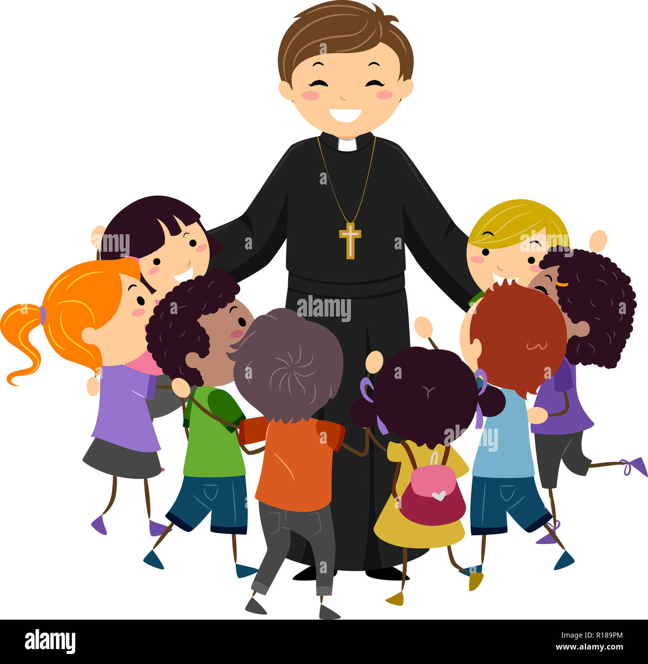 Illustration of a Priest Hugging a Group of Stickman Kids Stock Photo ...
