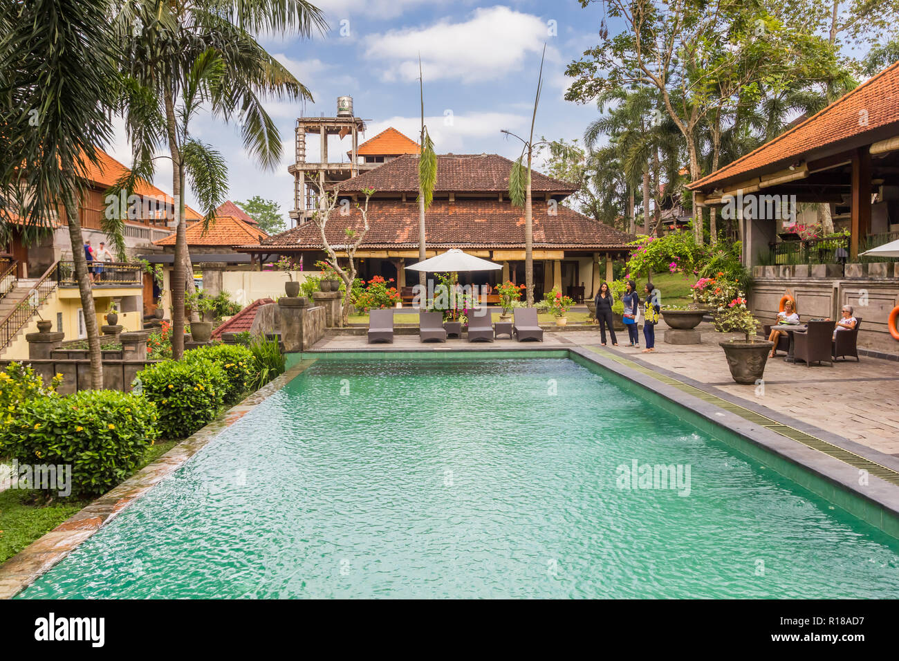 Tourist hotel with swimming pool in Ubud, Indonesia Stock Photo - Alamy