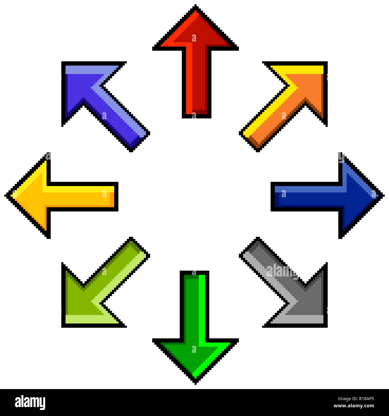 Pixel art: a collection of arrows pointing at many different directions ... Pixel art: a collection of arrows pointing at many different directions ...