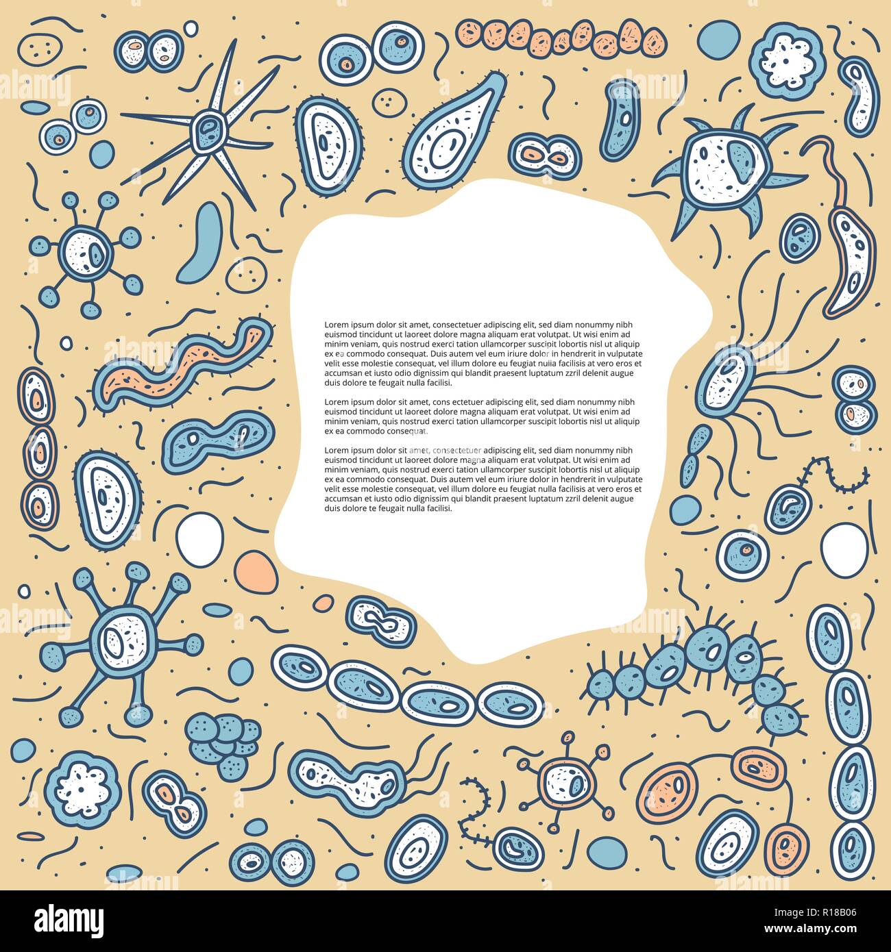 Vector frame of bacterias cells pattern. Microorganism collection ...