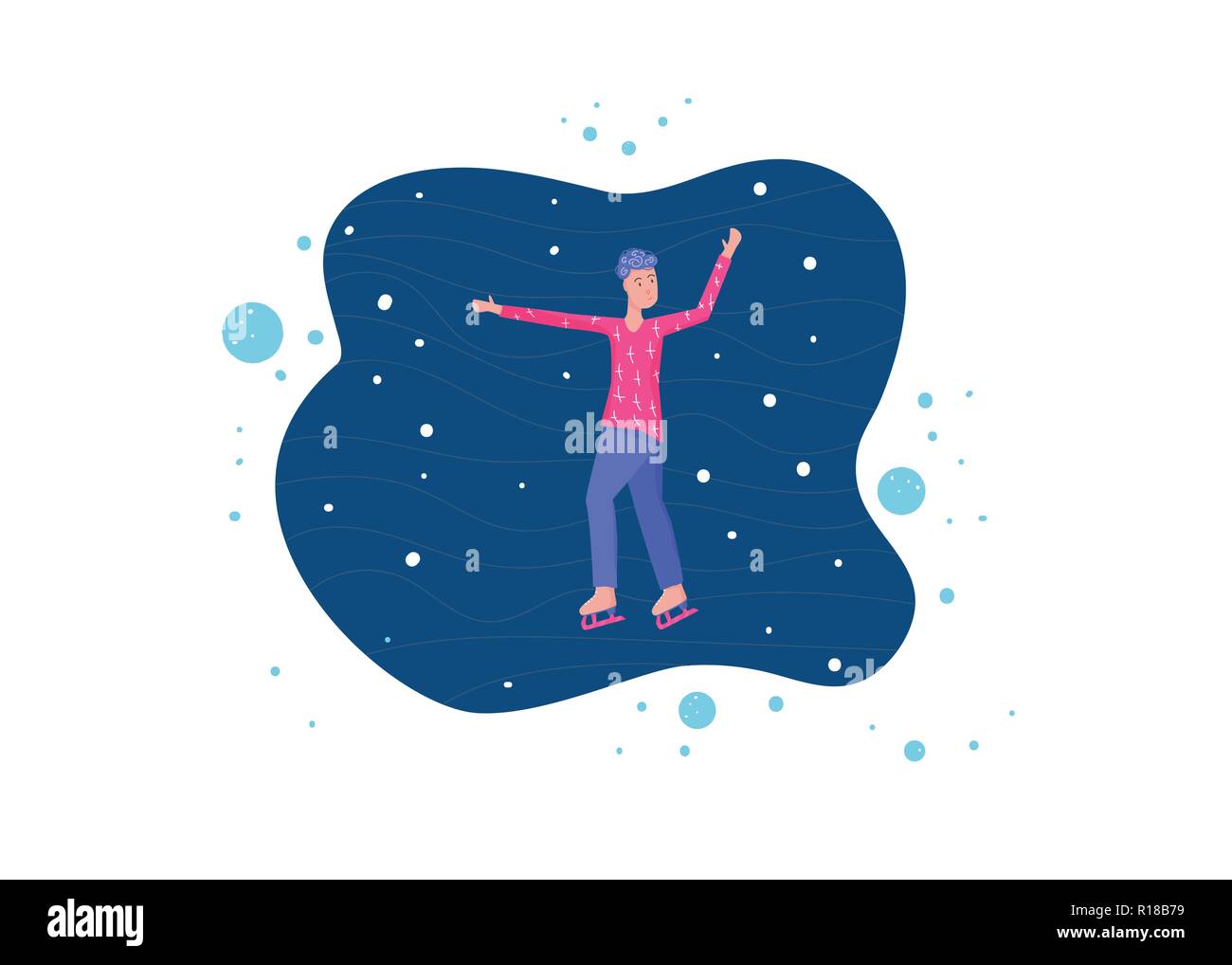Flat figure skating concept. Single man on the night rink. Performance ...