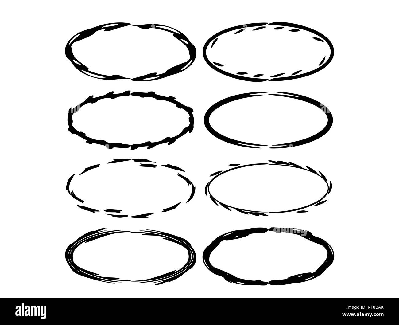 Set of black oval grunge frames. Vector illustration Stock Vector Image ...