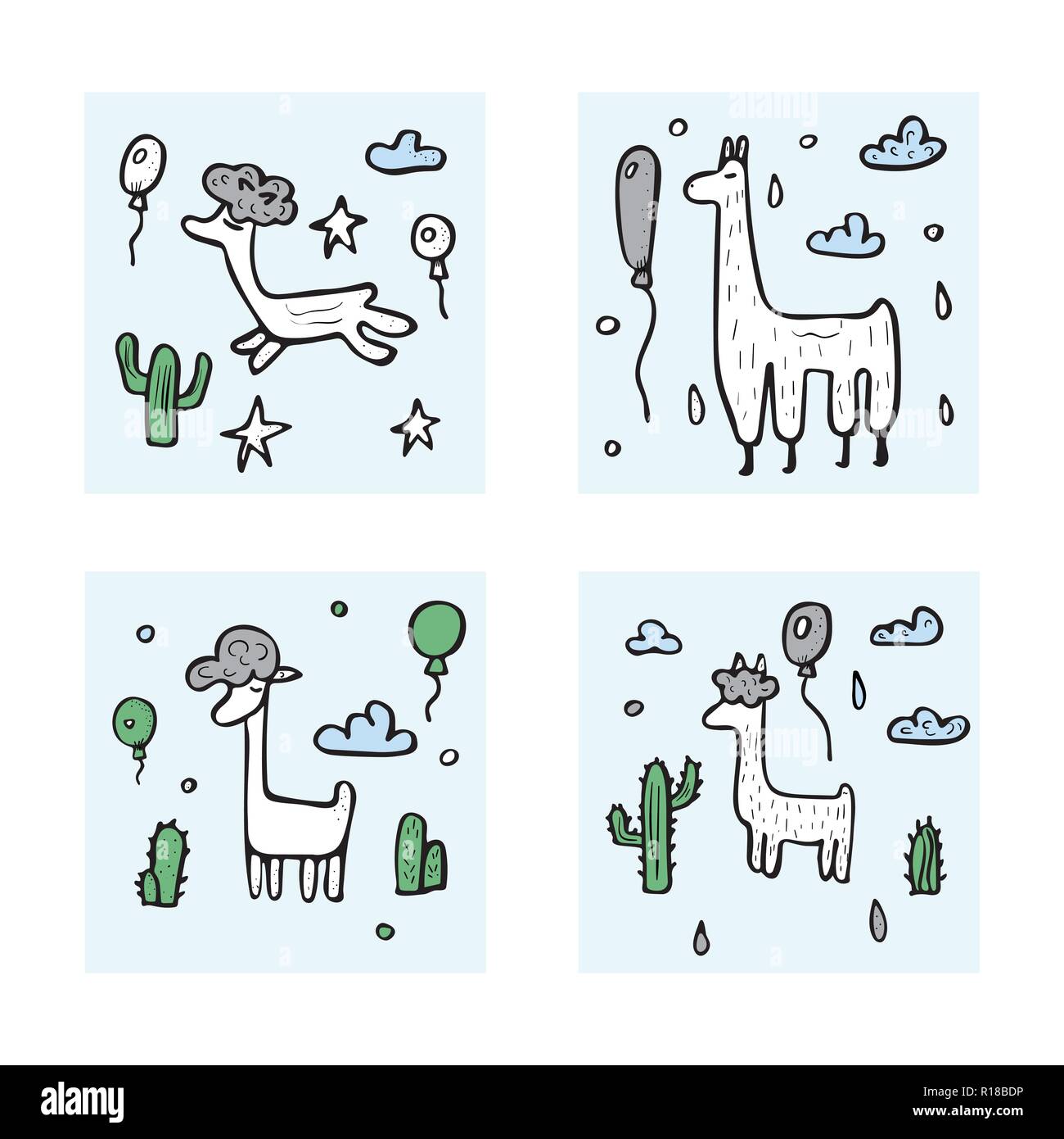 Lama concept. Composition in doodle style. Vector illustration Stock ...
