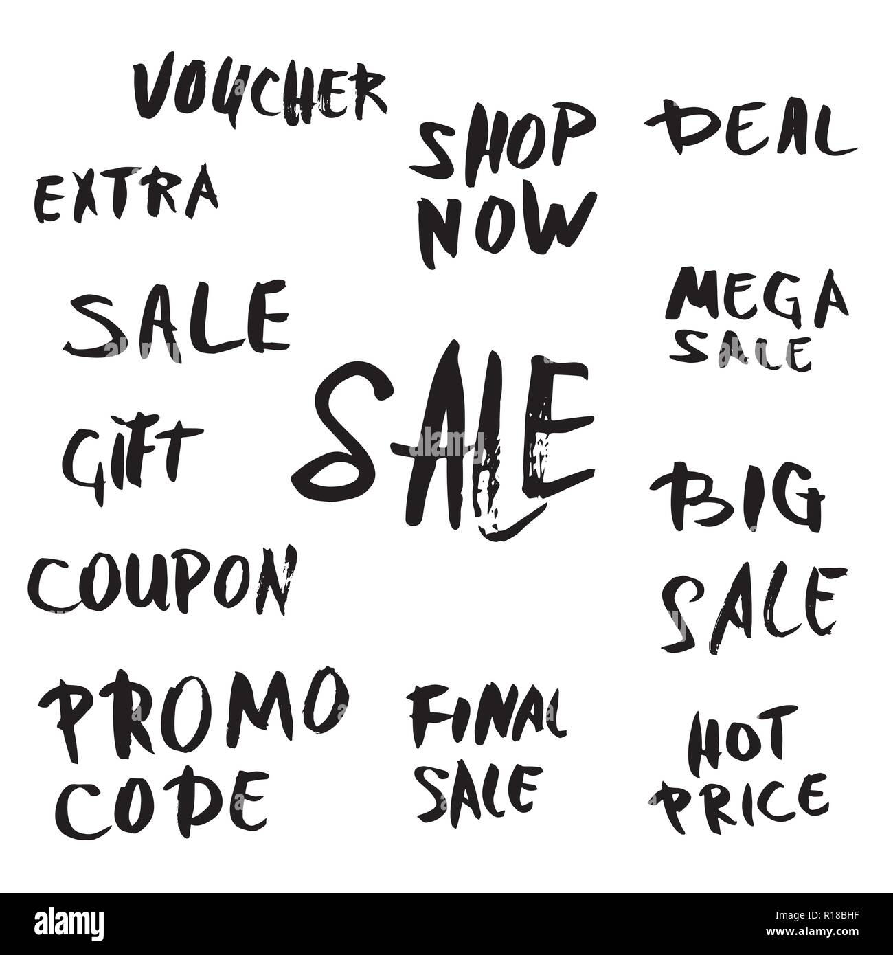 Set of sale quotes. Hand brush lettering collection. Vector promotion ...