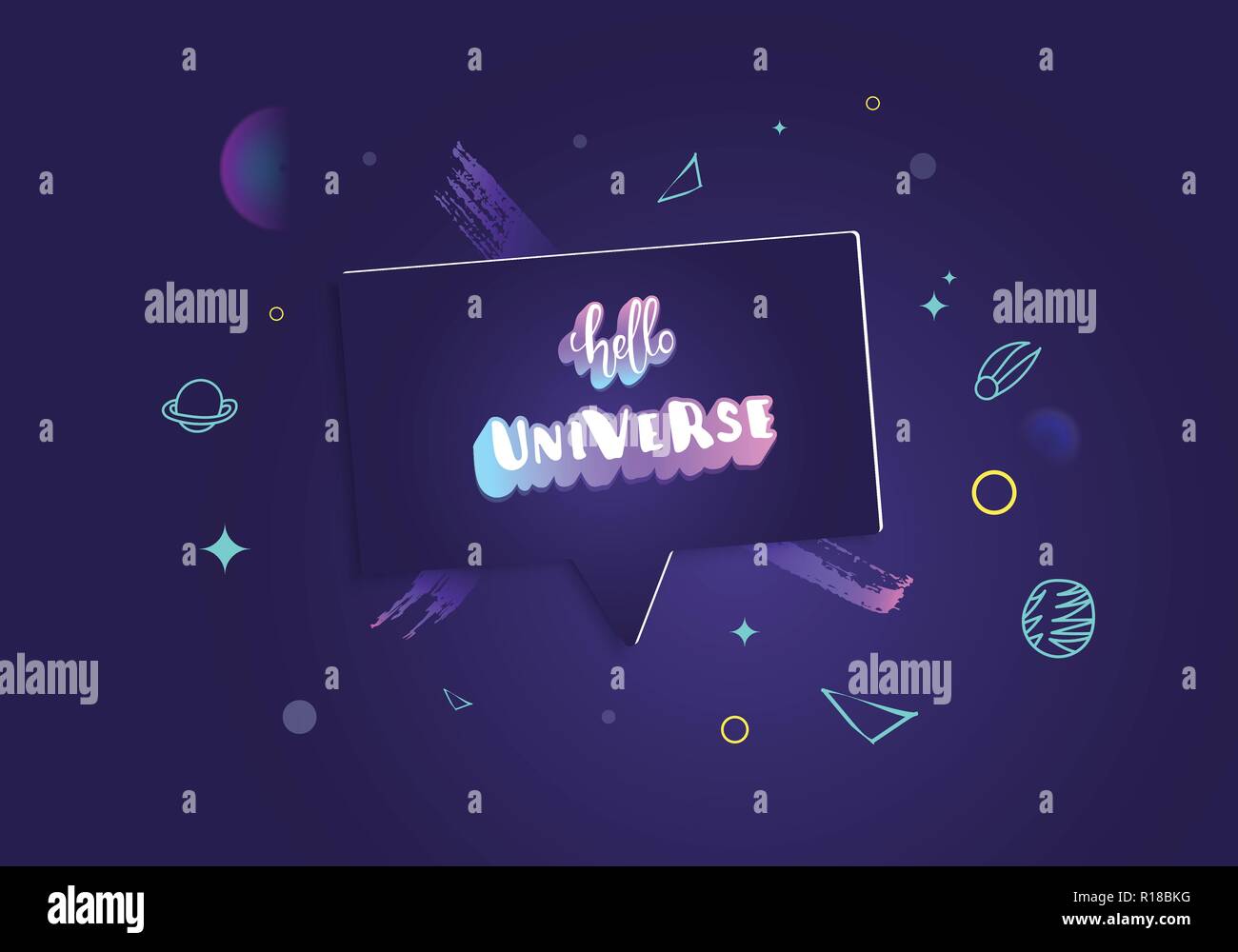 Vector quote of Hello Universe with decoration. Handwritten lettering ...