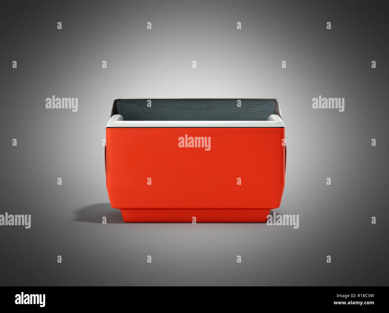 open refrigerator box red 3d render on grey background Stock Photo - Alamy