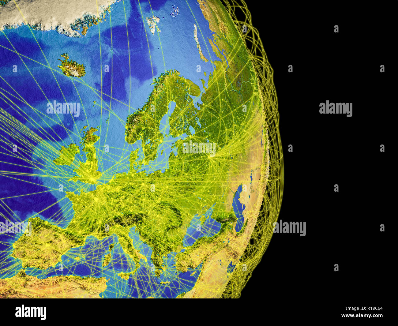 Europe on Earth with trajectories representing international ...